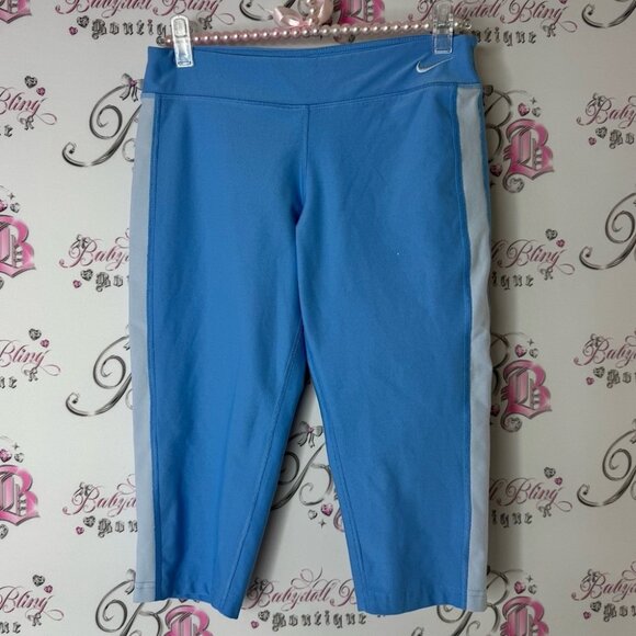 Nike | Pants & Jumpsuits | Nike Capri Tights Leggings Dri Fit Sky Blue And Light Gray Capris ...